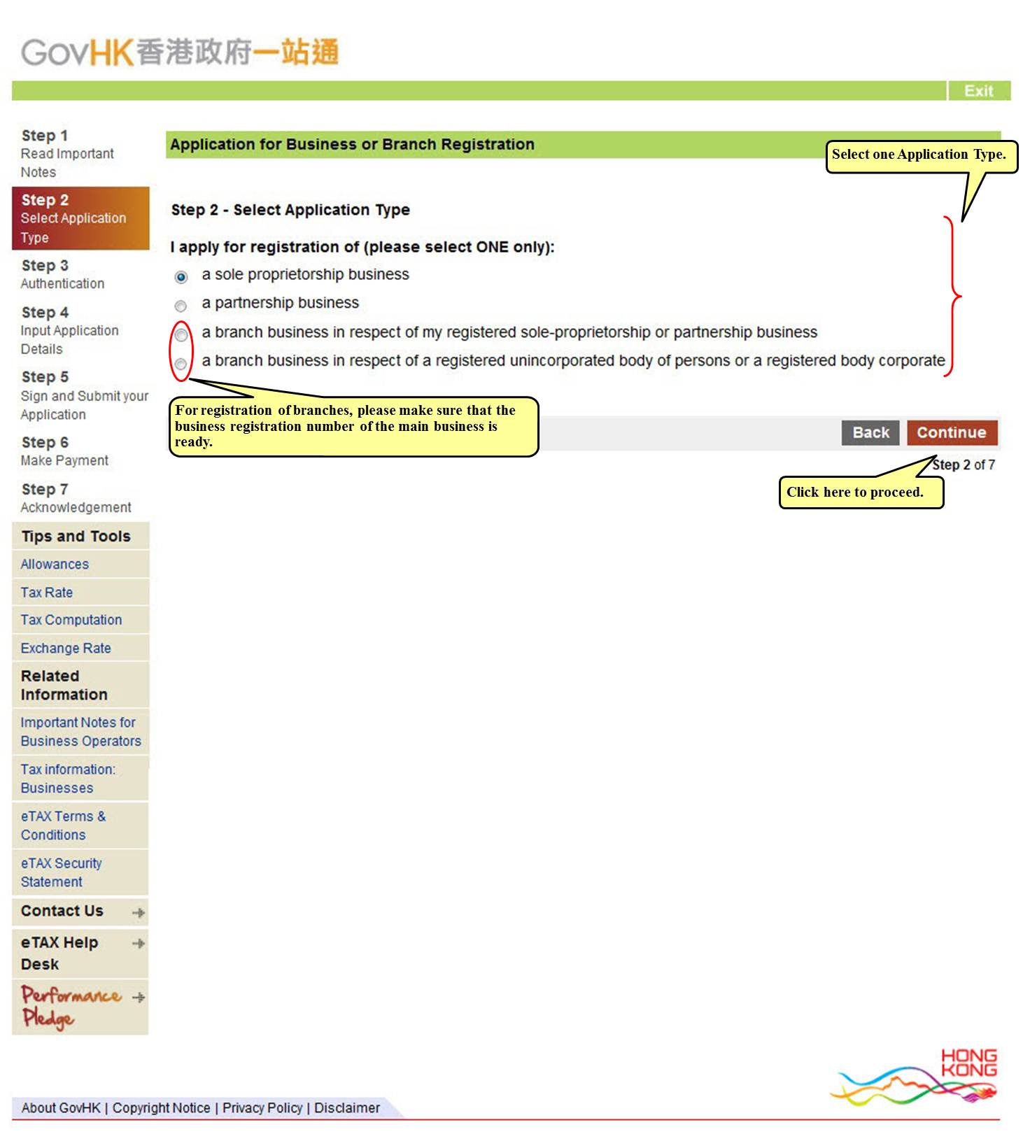 Application for Business or Branch Registration Online Demo